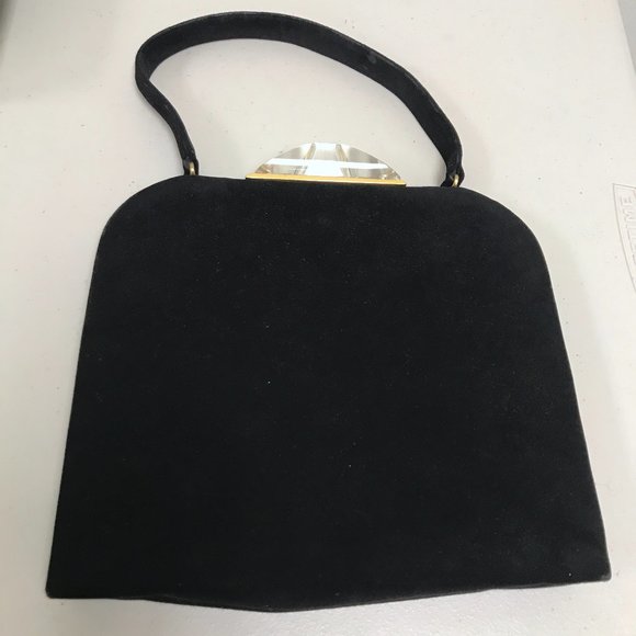 Koret | Bags | Koret Black Suede Lucite Dress Bag Purse Vintage Gold ...